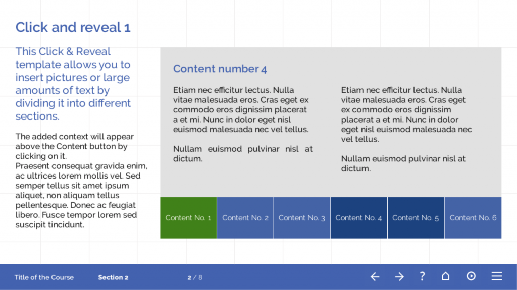 Click and reveal Storyline templates - various elearning layouts