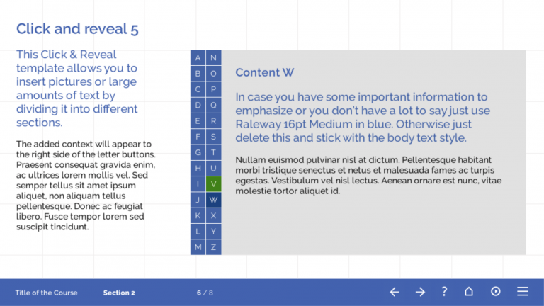 Click and reveal Storyline templates - various elearning layouts